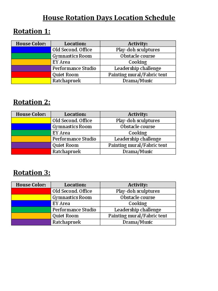 House Rotation Days Location Schedule 1314 | PDF