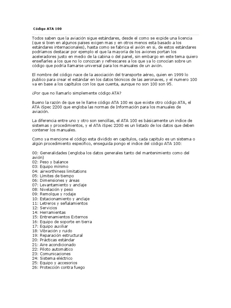 Código ATA 100 | PDF | Avión | Aviación