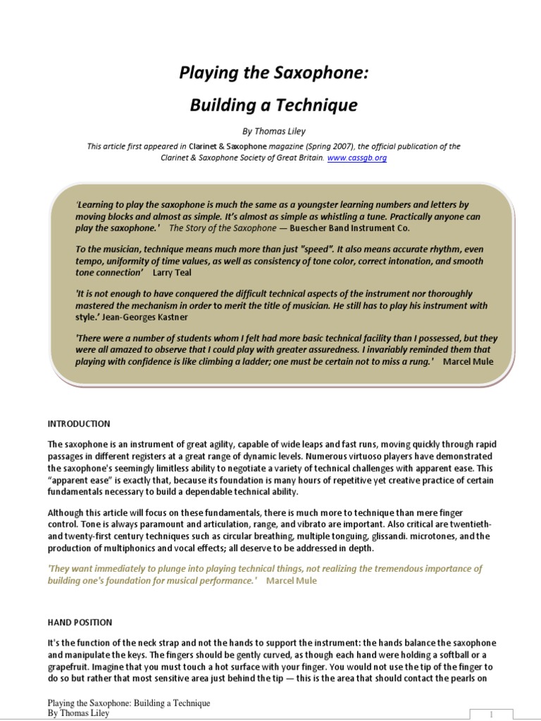 Building A Saxophone Techinique-Liley Learning | PDF | Saxophone ...