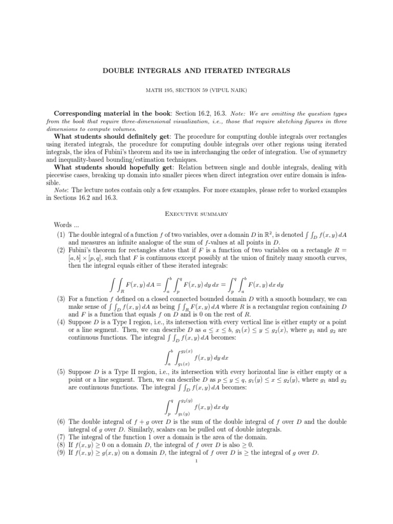 Double and Iterated Integrals | PDF | Integral | Function (Mathematics)