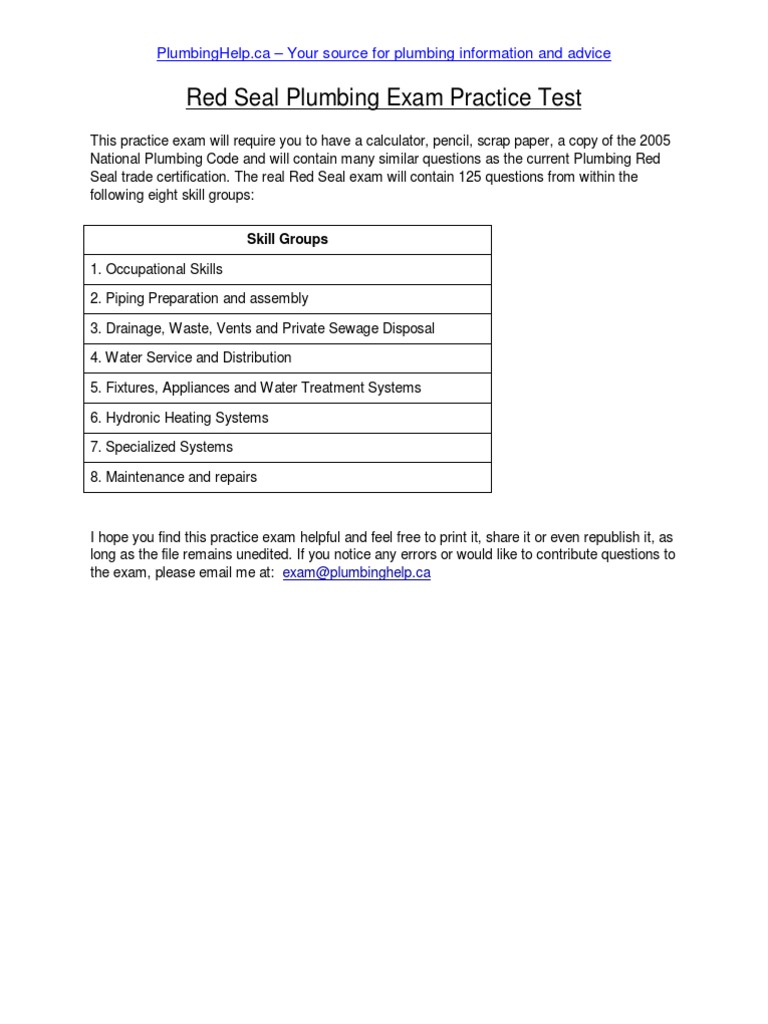 Plumbing Practice Exam | PDF | Pipe (Fluid Conveyance) | Pump