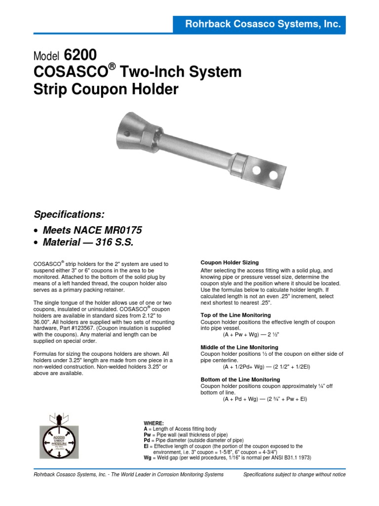 Cosasco Two-Inch System Strip Coupon Holder: Model | PDF | Pipe (Fluid ...