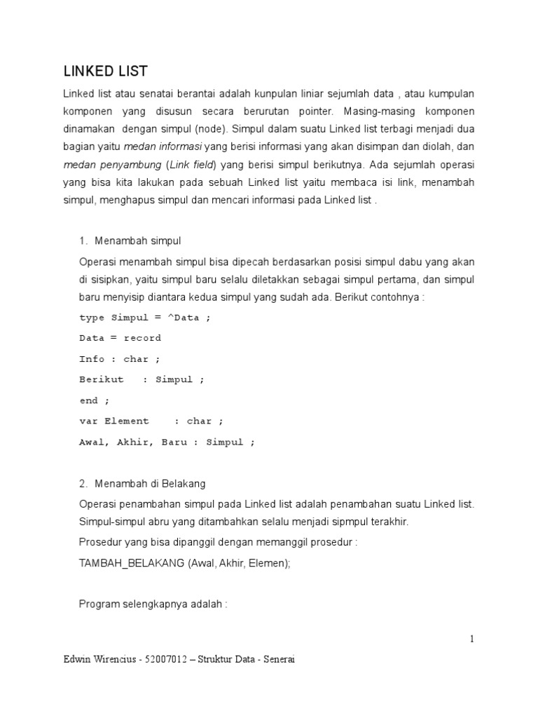 Operasi Dasar pada Linked List | PDF