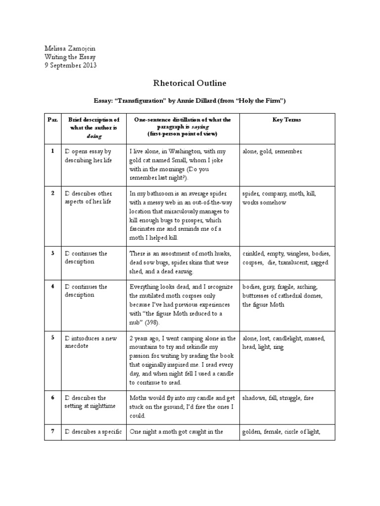 Rhetorical Outline of "Transfiguration" | PDF