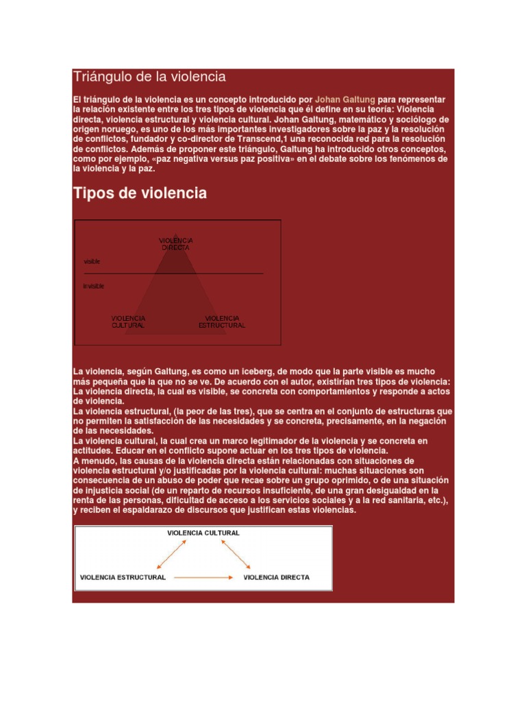Tipos de violencia según Galtung | PDF | Conflicto (proceso) | Violencia