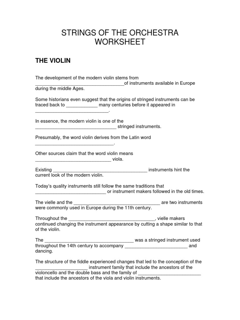 Strings Worksheet | PDF | Cello | Double Bass