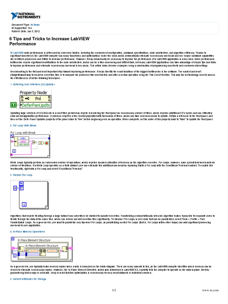 6 Tips and Tricks To Increase Labview Performance: Document Type Ni Supported Publish Date | PDF ...