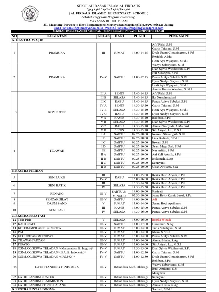 Jadwal Ekstra | PDF