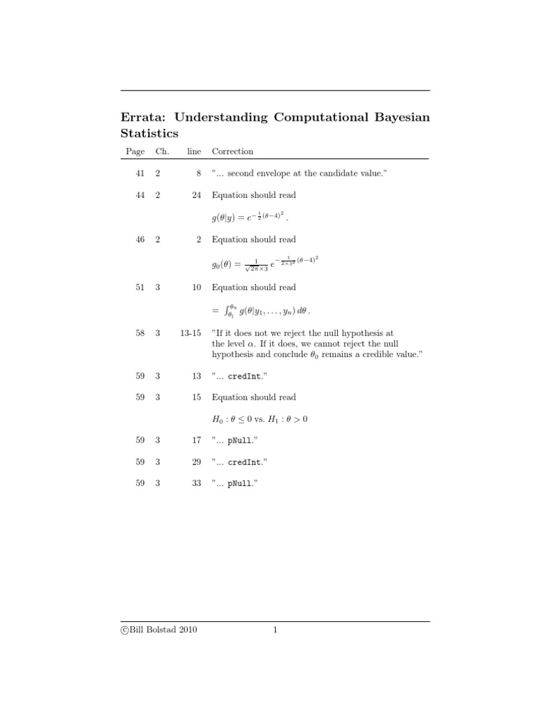 Errata Understanding Computational Bayesian Statistics Pdf Matrix