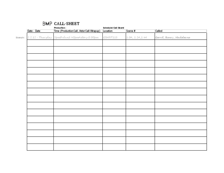 Production Call Sheet Template | PDF