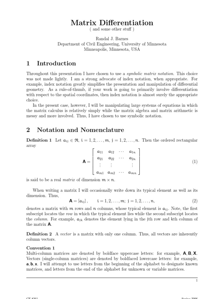 Matrix Calculus | PDF