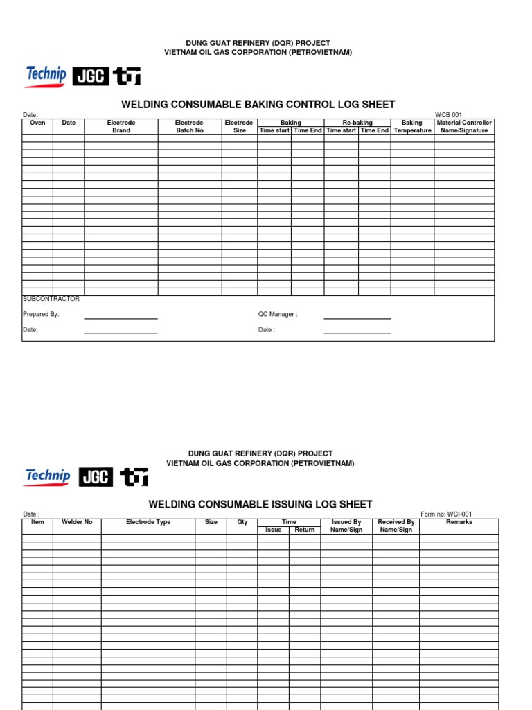 DQR Welding Consumable Log Sheets | PDF | Law | Technology & Engineering