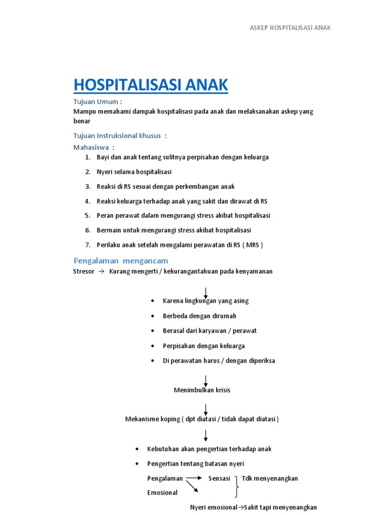 Askep Hospitalisasi Anak | PDF | Pengembangan Diri