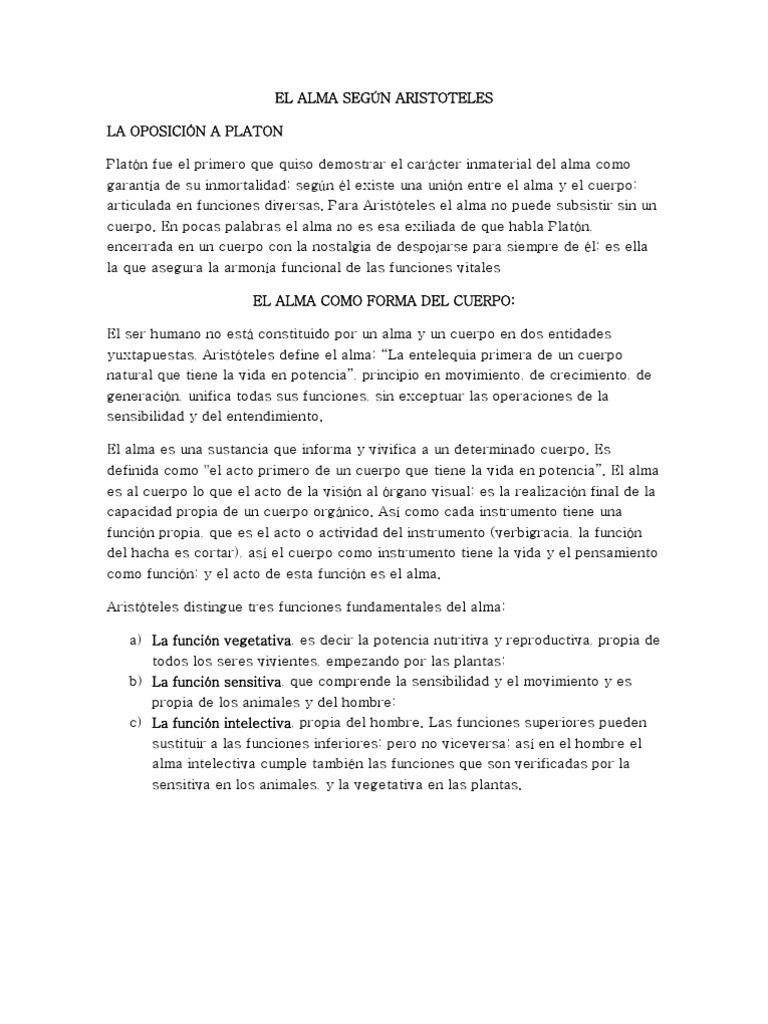 El Alma según Aristóteles: Análisis | PDF | Alma | Aristóteles