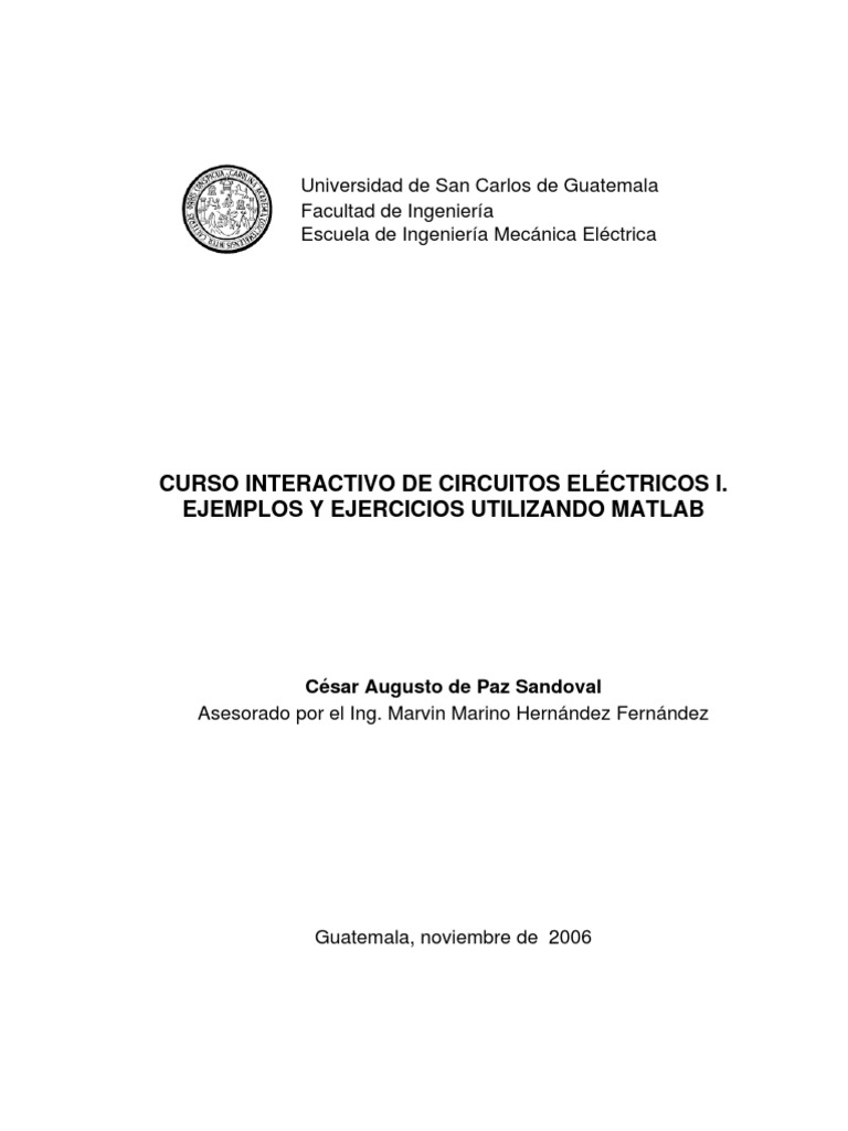 Curso Interactivo de Circuitos Eléctricos I. Ejemplos y Ejercicios Utilizando Matlab | PDF ...