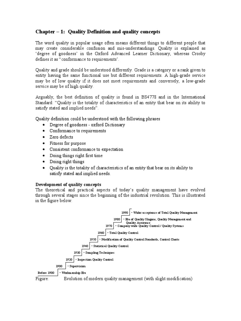 Chapter - 1: Quality Definition and Quality Concepts | PDF | Quality ...