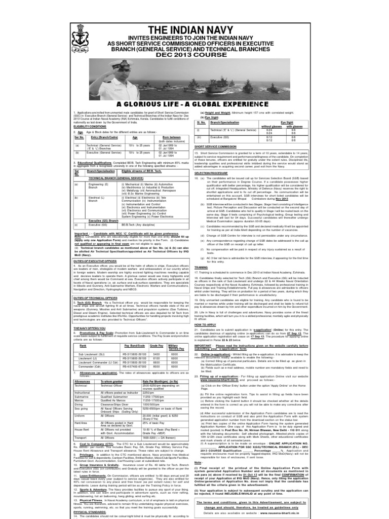 Indian Navy - SSC Officers in Executive and Technical Branches | PDF ...