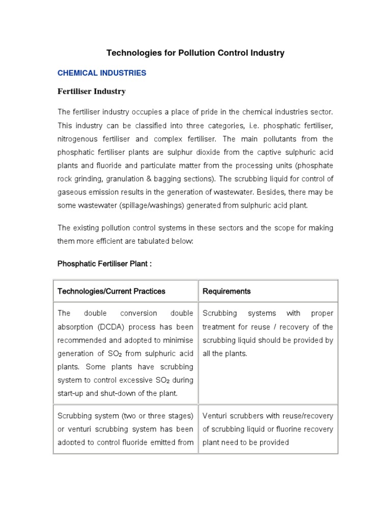 Technologies For Pollution Control | PDF