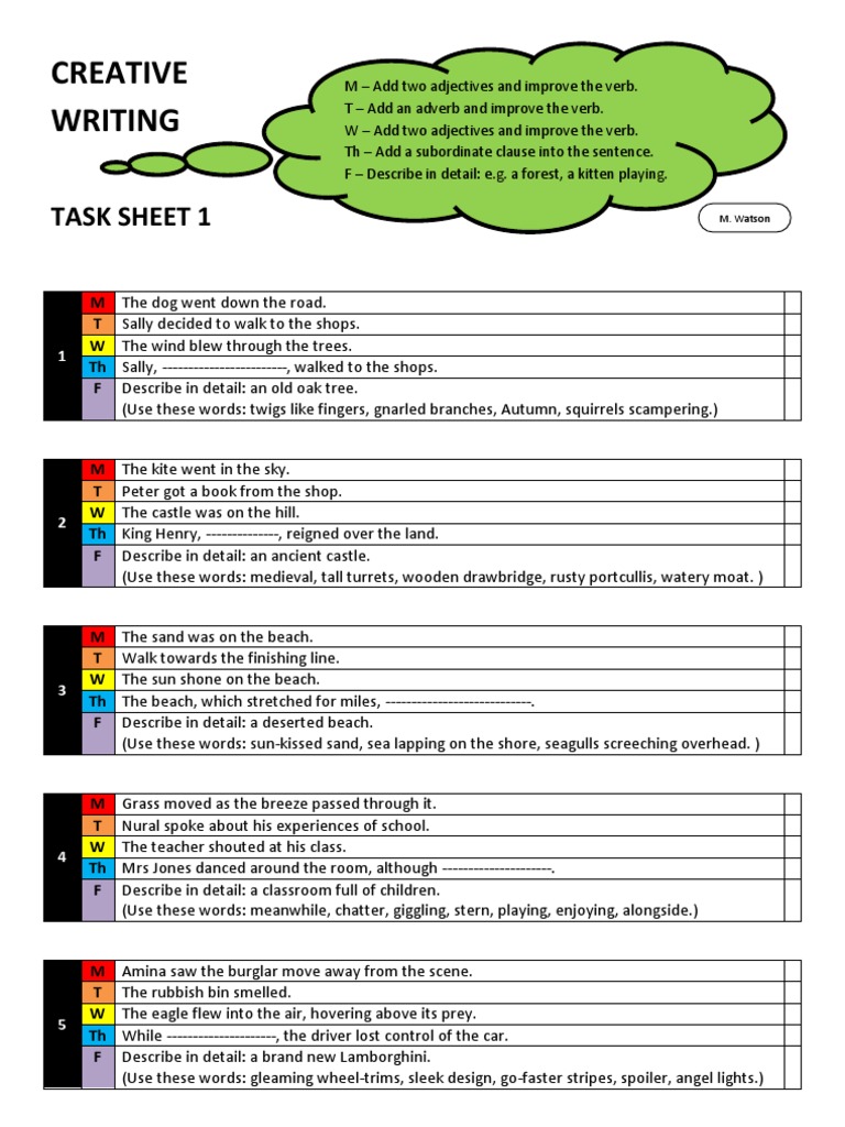 A Sentence A Day Task Sheets For Low Achievers | PDF | Verb | Nature