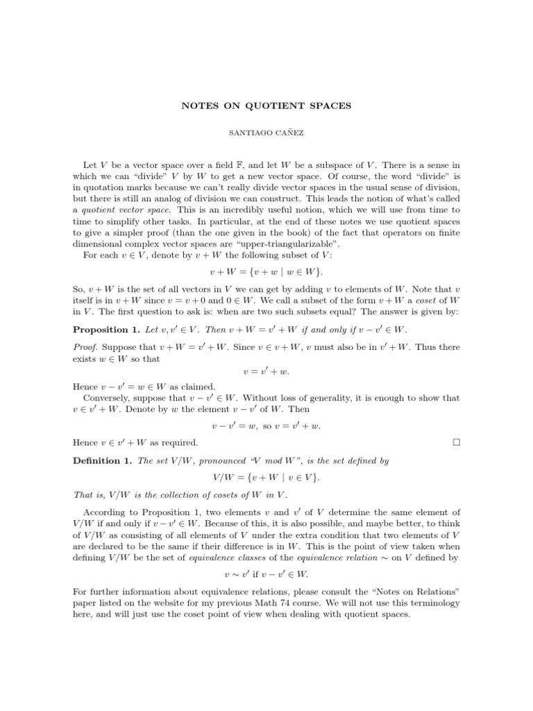 Quotient Spaces | PDF | Eigenvalues And Eigenvectors | Basis (Linear Algebra)
