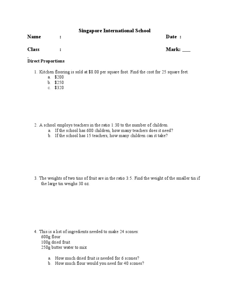 Direct and Inverse Proportion Exercises | PDF