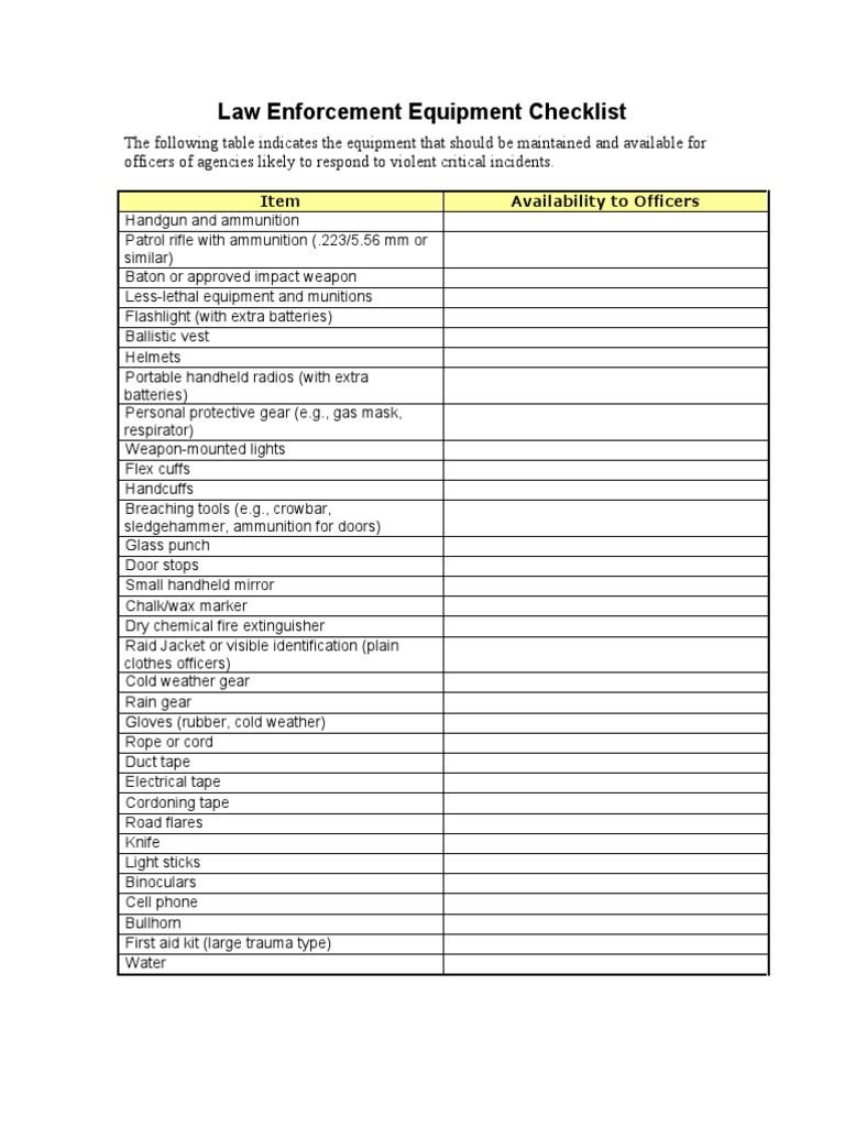 Law Enforcement Equipment Checklist | PDF | News | The United States