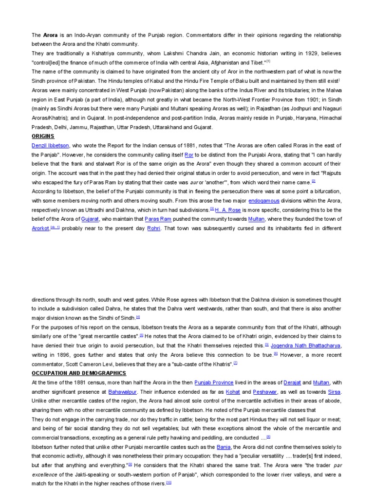 History and Origins of the Arora Caste | PDF | Social Groups Of India ...