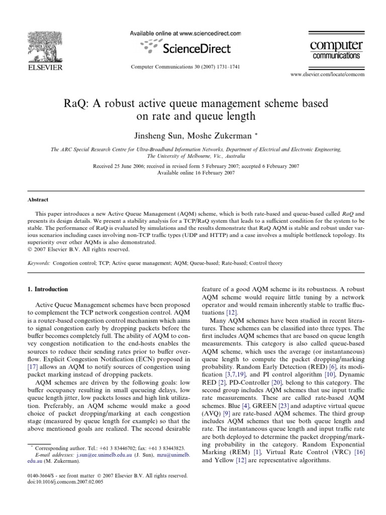 RaQ AQM: A robust active queue management scheme | PDF | Network Congestion | Transmission ...