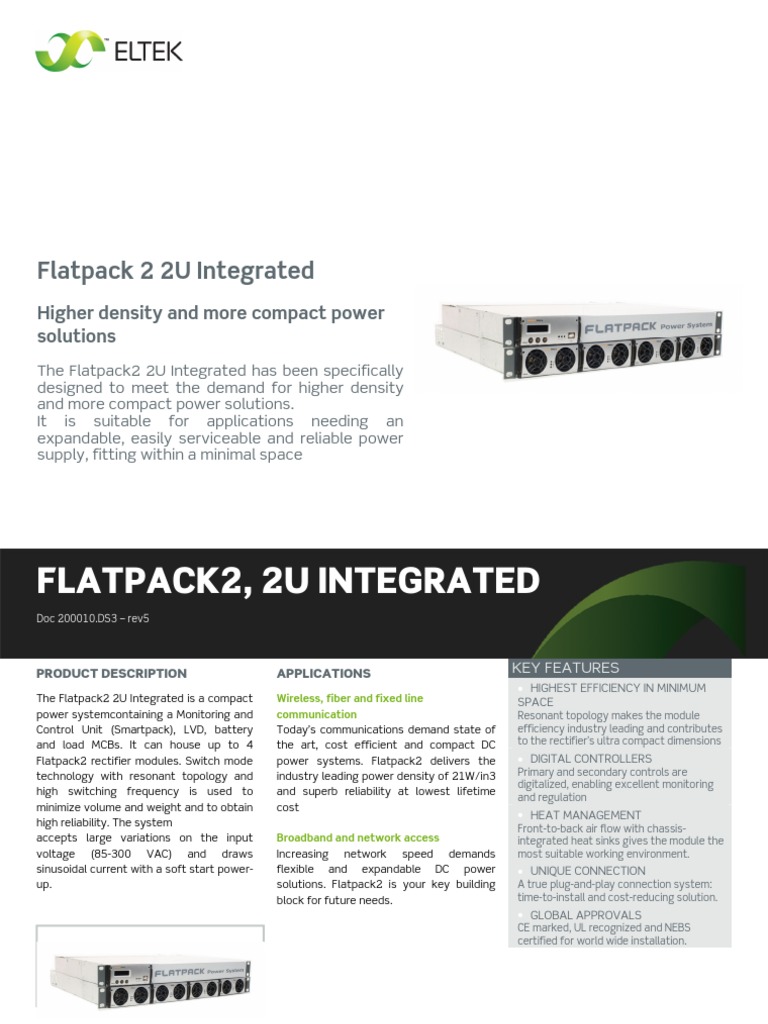 Datasheet Flatpack2 2U Integrated | PDF | Battery (Electricity) | Power Supply