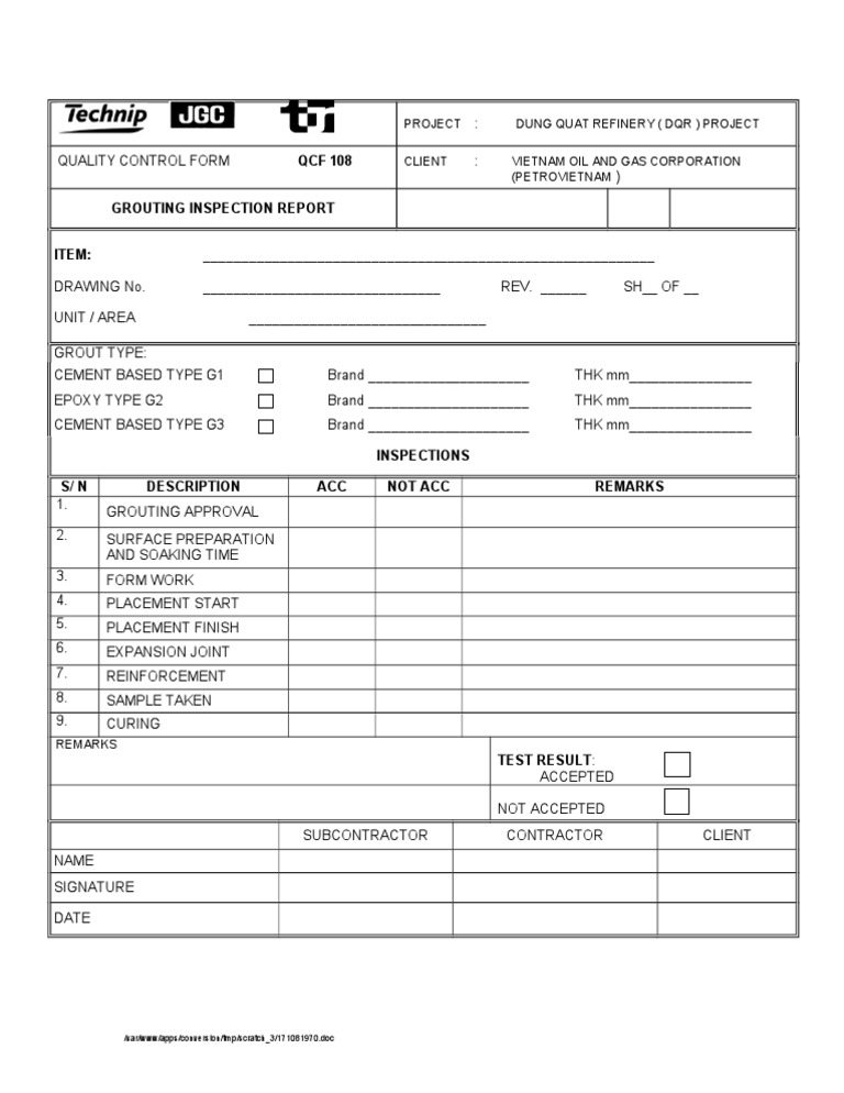 QCF108 Grouting Inspection Report | PDF | Building Materials ...