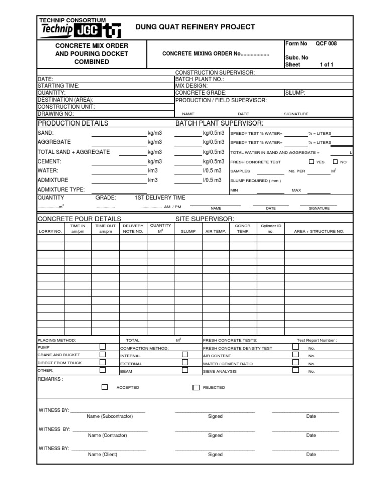 QCF008 Concrete Mixing Order No. | PDF