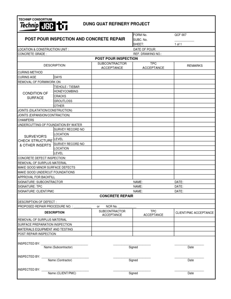 QCF007 Post Pour Inspection and Concrete Repair | PDF | Law