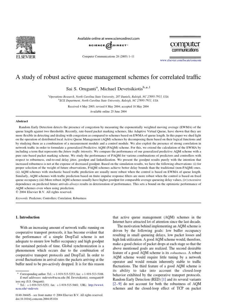A Study of Robust Active Queue Management Schemes For Correlated Traffic | PDF | Transmission ...