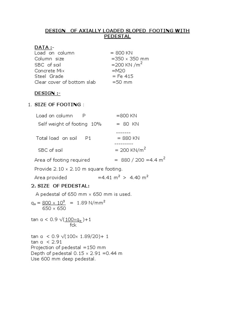 Sloped Footing with Pedestal Design | PDF | Column | Engineering