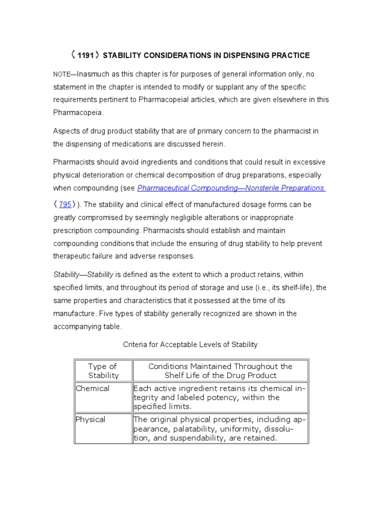 Usp Stability 1191 | PDF | Solubility | Hydrolysis