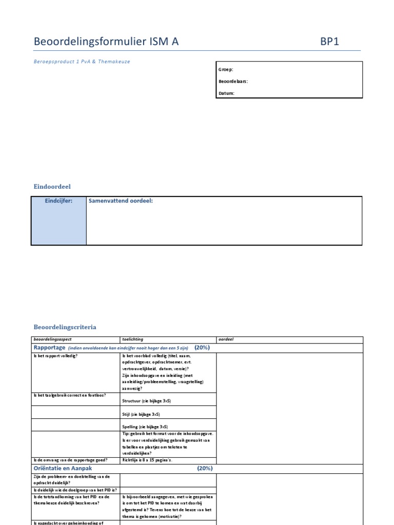 Beoordelingsformulier PVA | PDF