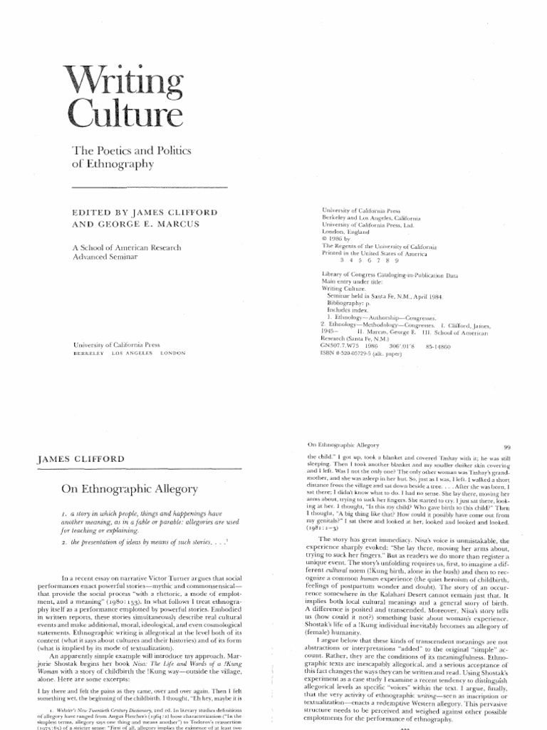 CLIFFORD, J. and G. MARCUS. - Writing Culture. The Poetics and Politics ...