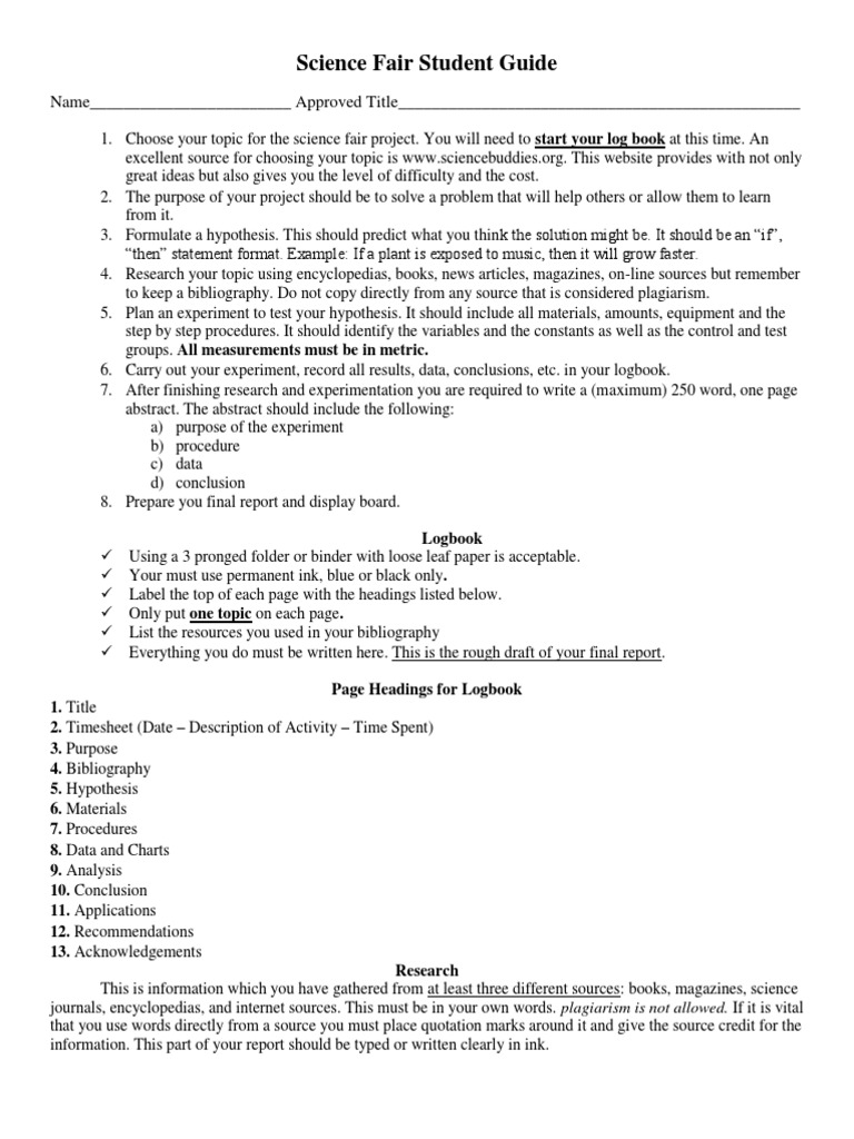 Science Fair Student Guide: Name - Approved Title | PDF | Experiment ...