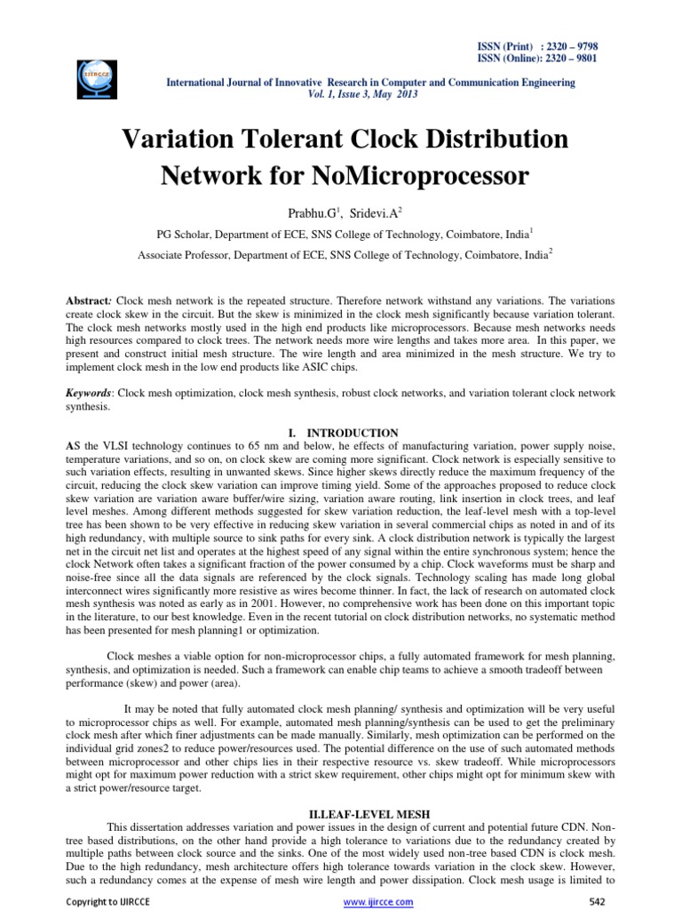 Variation Tolerant Clock Distribution Network For Nomicroprocessor | PDF | Integrated Circuit ...