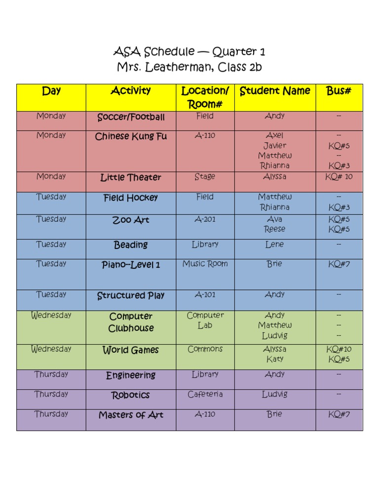 Asa Schedule | PDF