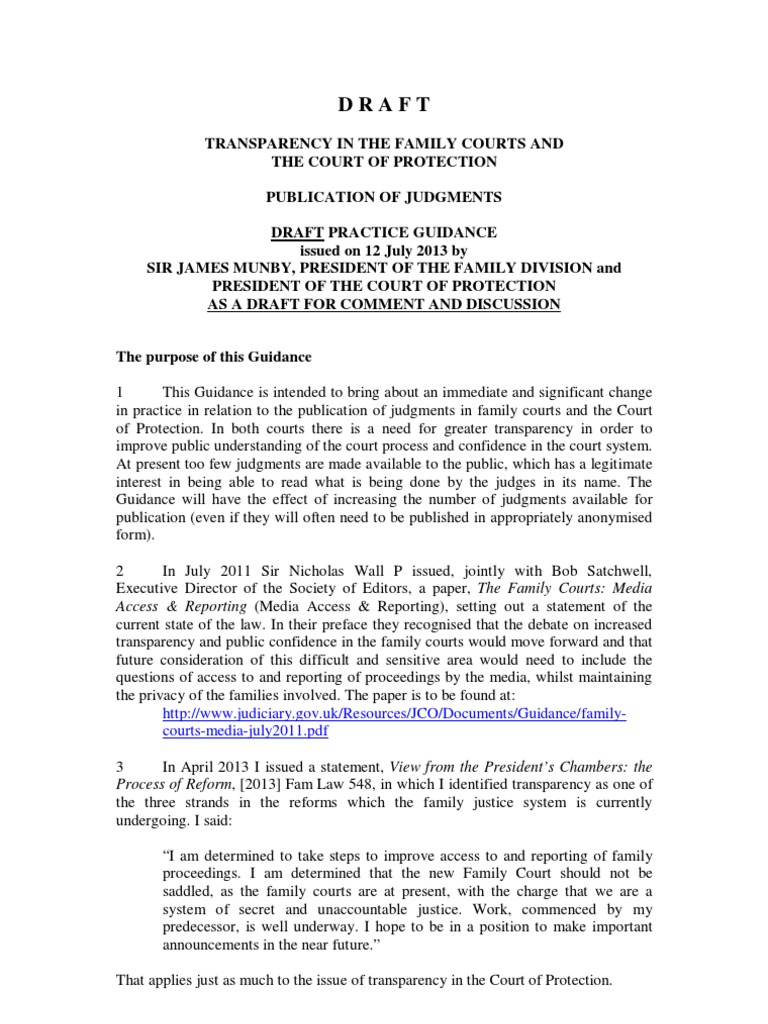 Annex B Draft Transparency in Family Courts | PDF | Judgment (Law ...