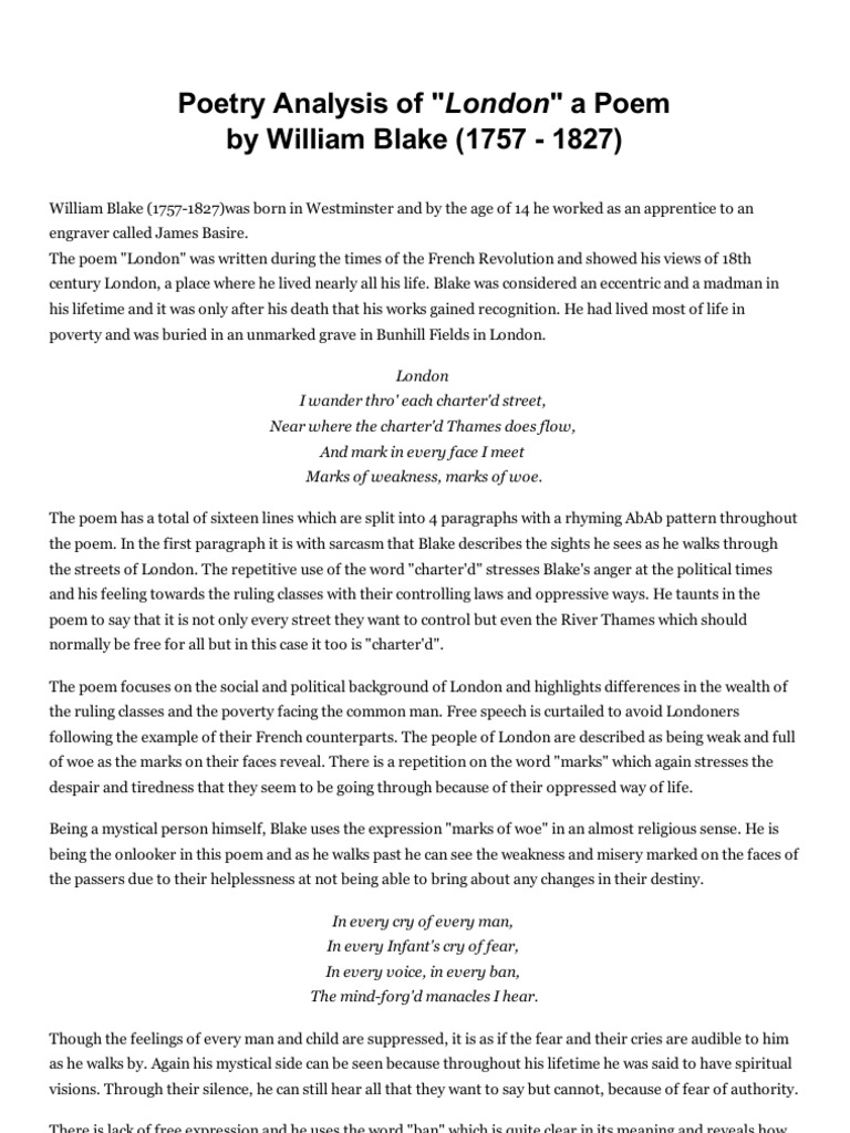 Analysis of Blake's "London" Poem | PDF | William Blake | Poetry
