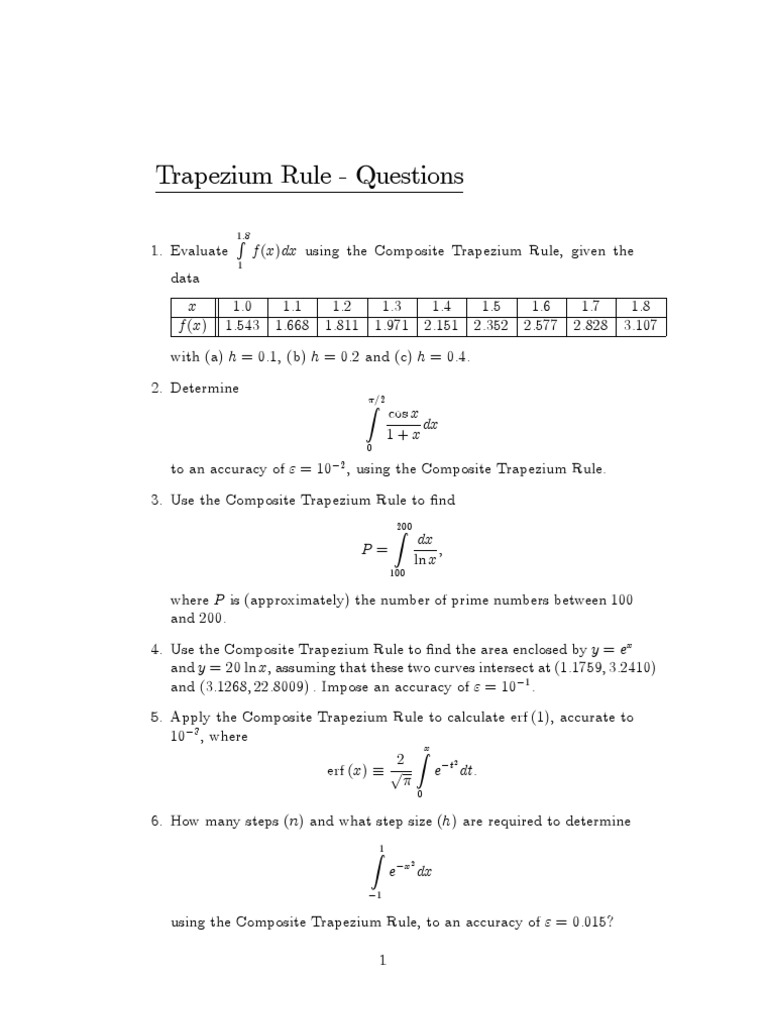 Trapezium Rule Practice Questions | PDF