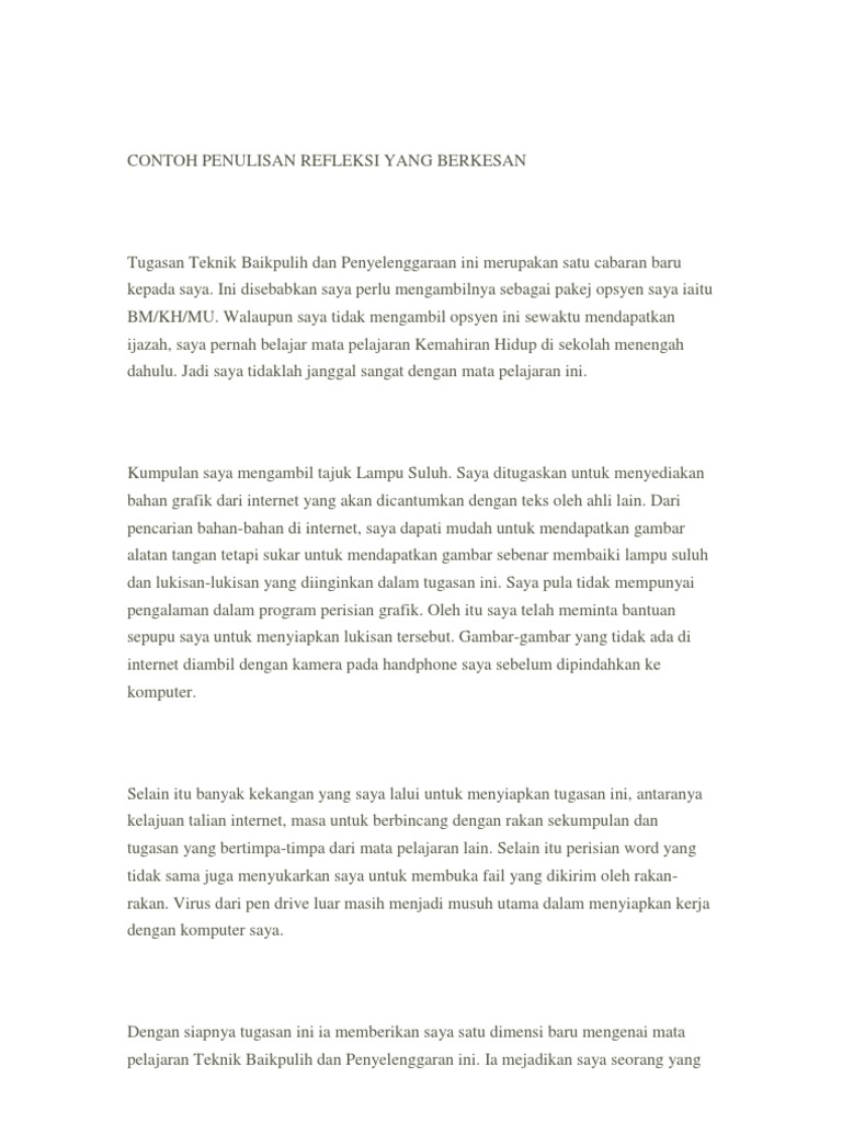 Contoh Penulisan Refleksi Yang Berkesan | PDF