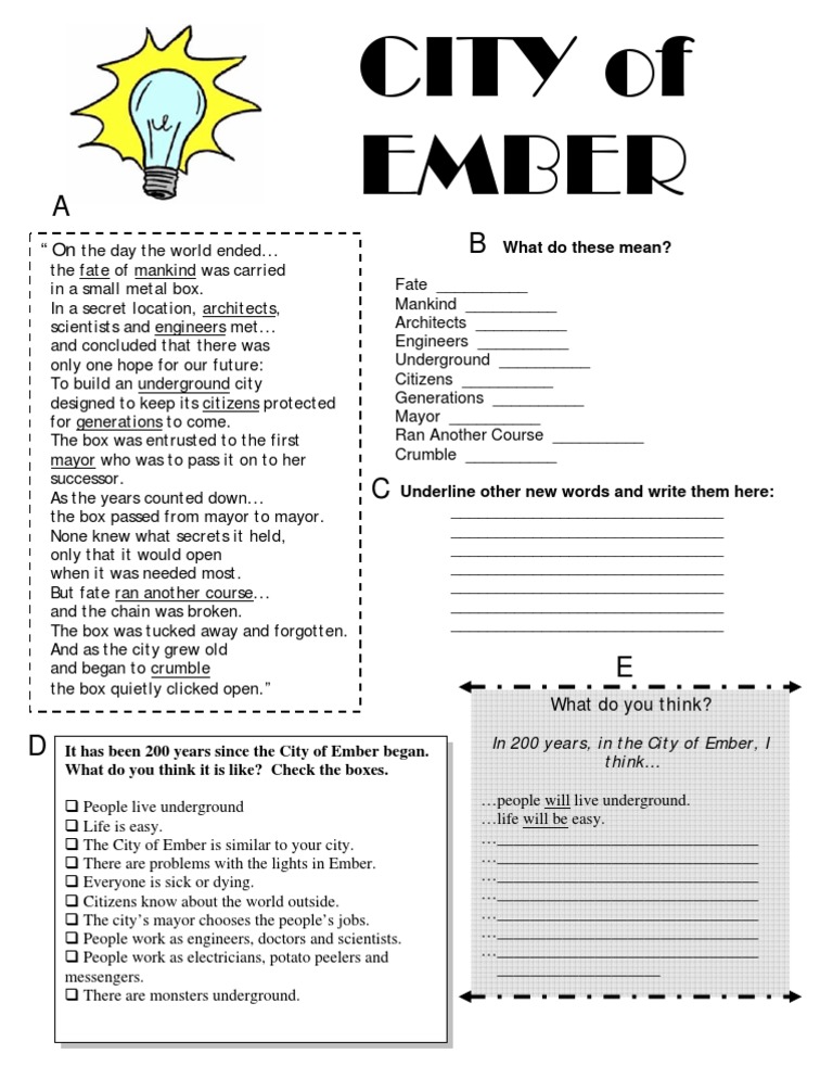 City of Ember Worksheet | PDF | Leisure