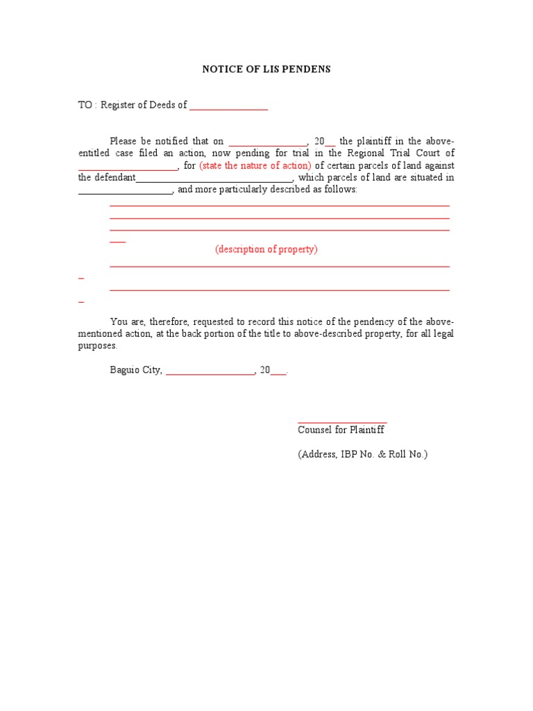 Notice of Lis Pendens | PDF