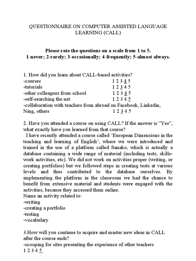 Please Rate The Questions On A Scale From 1 To 5. 1-Never 2-Rarely 3 ...