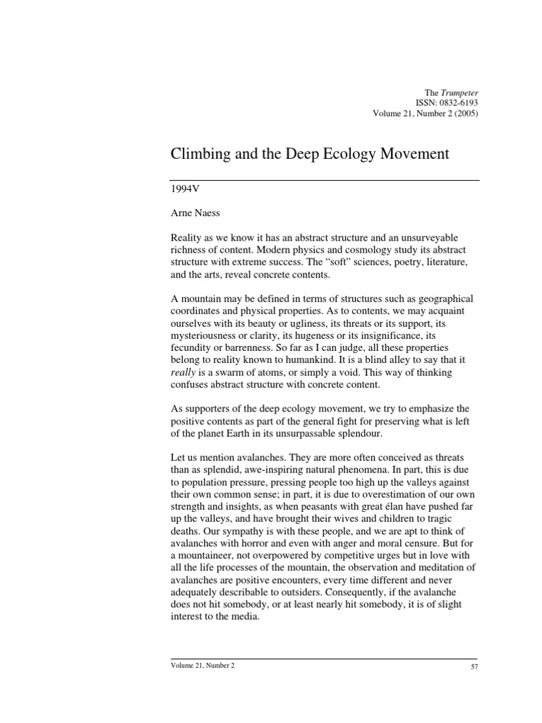 Arne Naess, Climbing and The Deep Ecology Movement | PDF ...