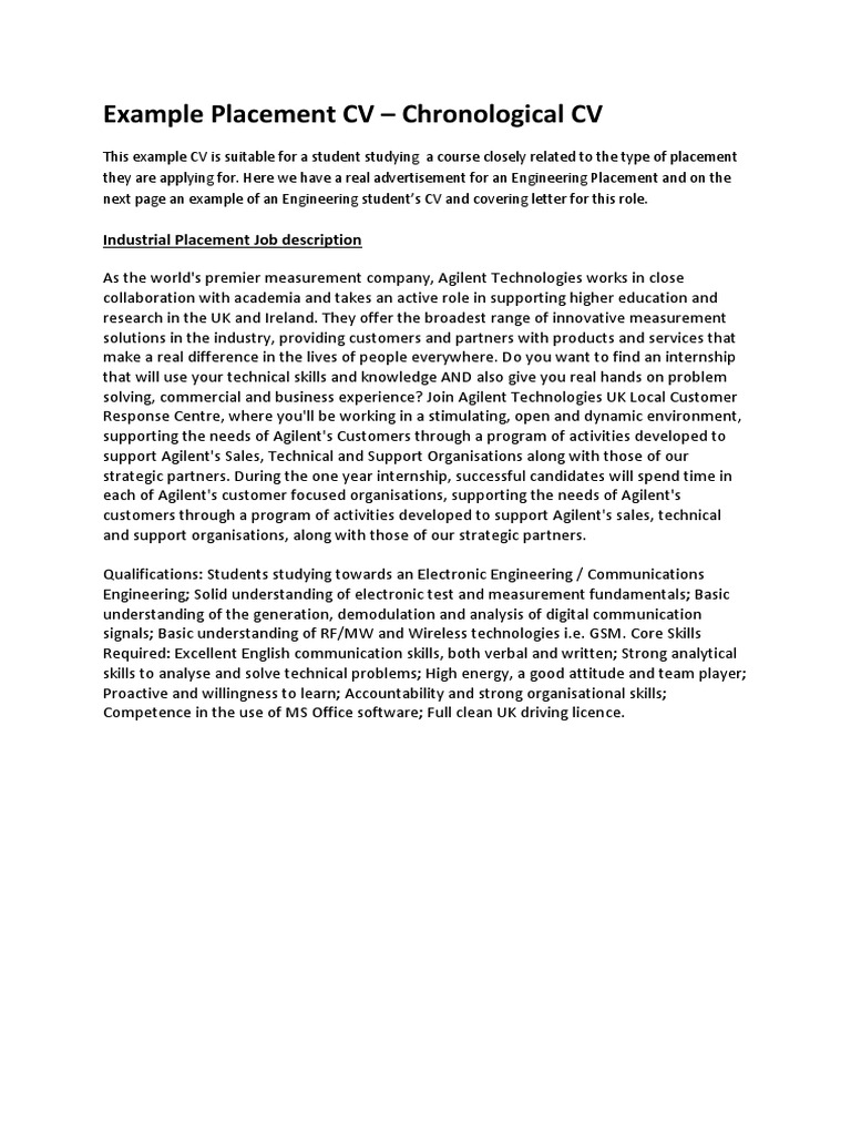 Engineering Placement CV Example | PDF | Engineering | Electronic ...