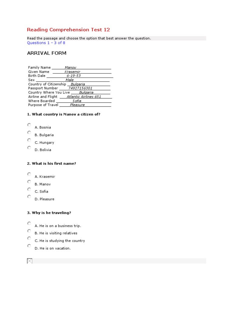 Reading Comprehension Test 12 | PDF | Physical Exercise | Self Care